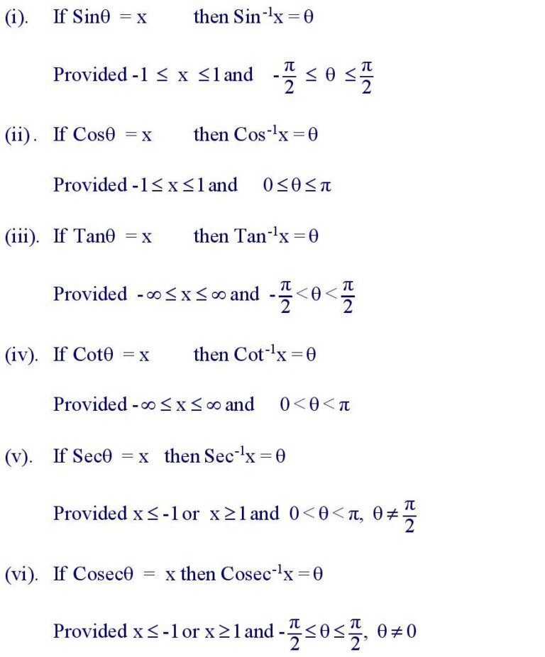 Inverse Trigonometric Functions Formula For 12th Class » Formula In Maths