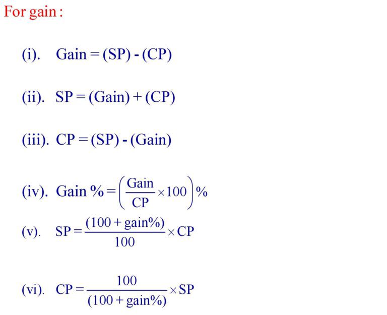 Profit And Loss Formula For 8th Class » Formula In Maths